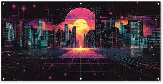 Tuinposter 160x80 cm - Tuindecoratie Stad - Gebouwen - Zon - Geel ...