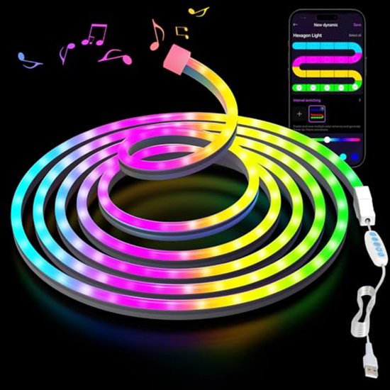 RGB Neon LED Strip met App-Bediening en Muzieksynchronisatie - 3 Meter ...