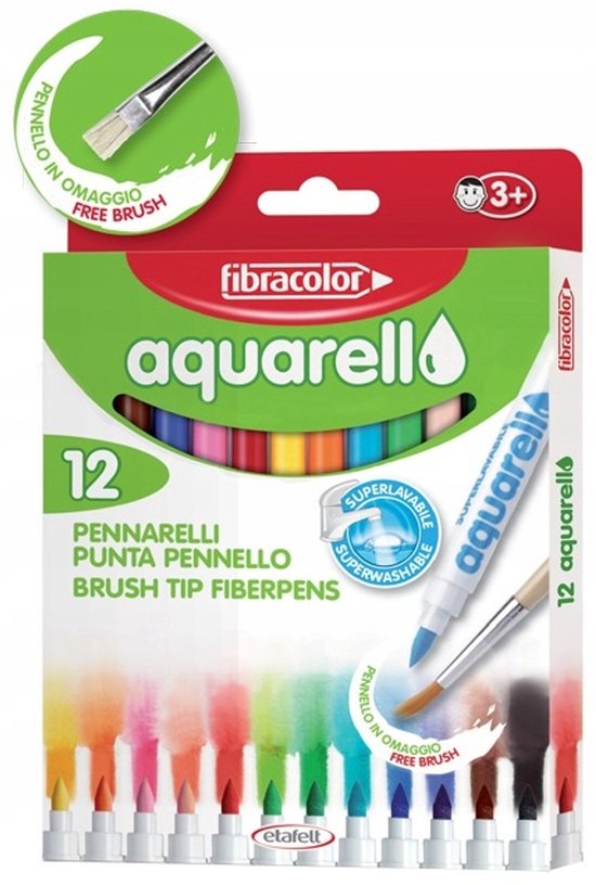 Fibracolor Aquarello Watervaste Markers - 12 Levendige Kleuren | bol