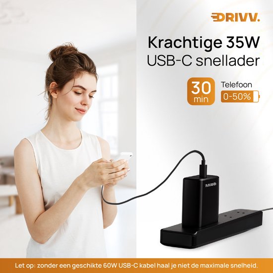Drivv. USB C Oplader 35W - Snellader USB C - Power Adapter | bol