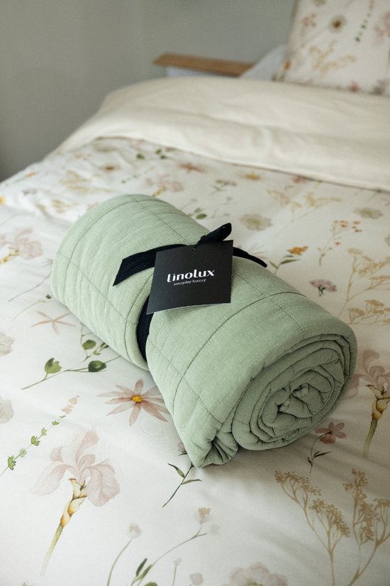 Linolux Sprei Blocks Stonewashed Mineral Green 220x260 | bol