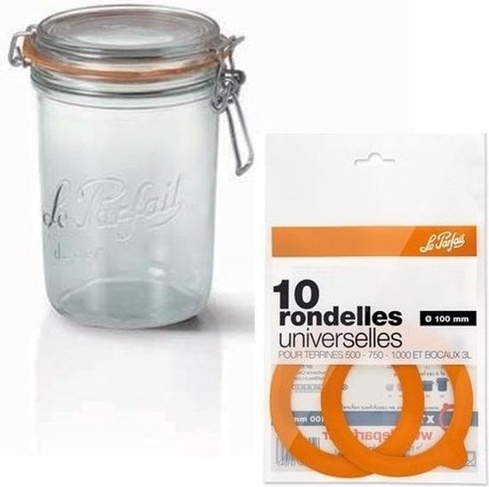 Weckpotten/inmaakpotten met klepdeksel 1L en 10 inmaakringen | bol.com