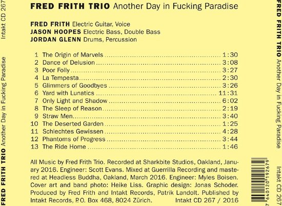 Fred Frith Trio - Another Day In Fucking Paradise (CD), Fred Frith Trio ...