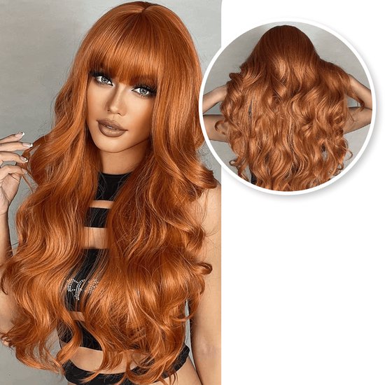 SassyGoods Koper Rode Pruik met Pony - Pruiken Dames Lang Haar ...