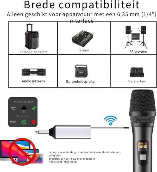 Draadloze Microfoon Set UHF Dual 60 m Draadloze Microfoon Handmicrofoon Dynamisch... | bol