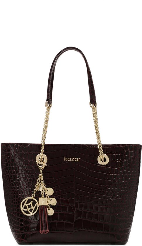 Maroon glossy embossed leather handbag | bol