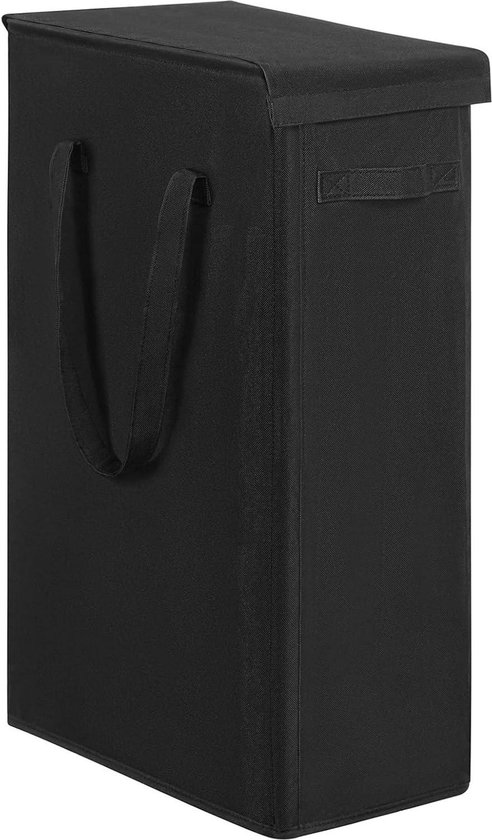 Slanke wasmand met deksel - grote opbergmand voor kleding - 60 liter - zwart - opvouwbaar | bol