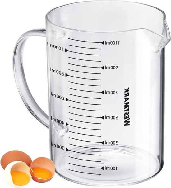 Glazen Maatbeker – Afmeten Ingrediënten – Ergonomisch – 1,1 Liter ...
