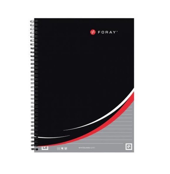 Foray Notebook - Spiraalblok Whitelines A4+ Ruled Black 80 Sheets | bol