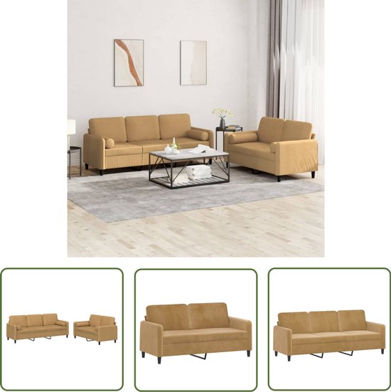 The Living Store Loungebank Velvet - 2-zits en 3-zits - Bruin fluweel ...