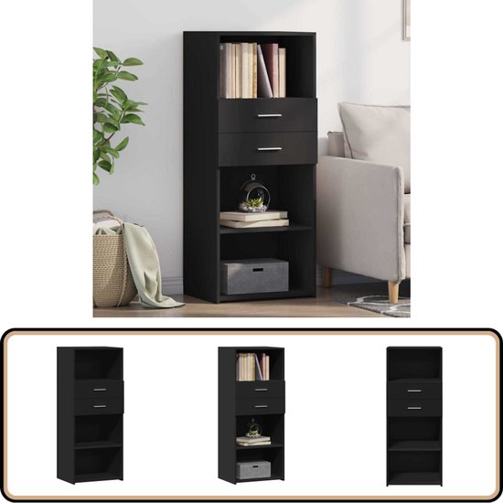 vidaXL Hoge kast - Bewerkt hout - Zwart - 50x42,5x124 cm Scandinavisch ...