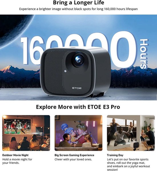 E3 Pro-projector, 500 ANSI, native 1080P, 4K-decodering, Android TV ...