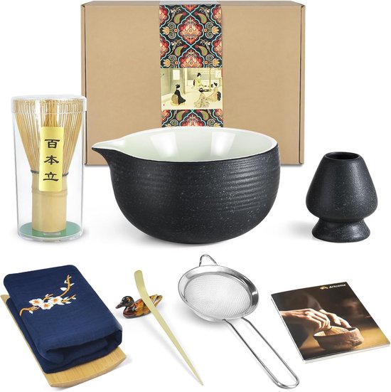 Matcha-kit met blauwe hardsteen glazuur voor Japanse theeceremonie, kom ...