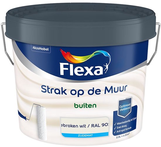Flexa - Strak op de Muur Buiten Muurverf Zijdemat - Gebroken wit / RAL ...