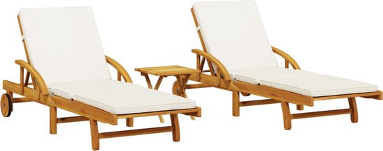 vidaXL Ligbedden Set met Tafel - Acaciahout Ligbed - Lounge Chair ...