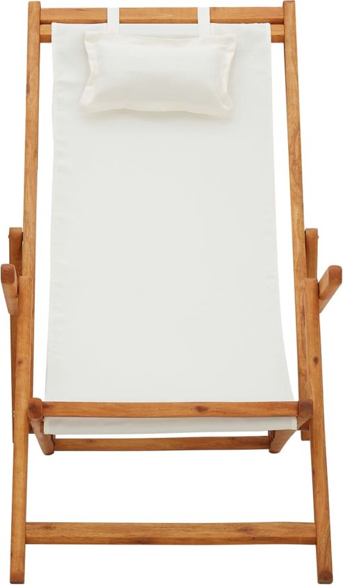 vidaXL Inklapbare Strandstoel Crème Hout & Stof Strandstoel - Lounge ...