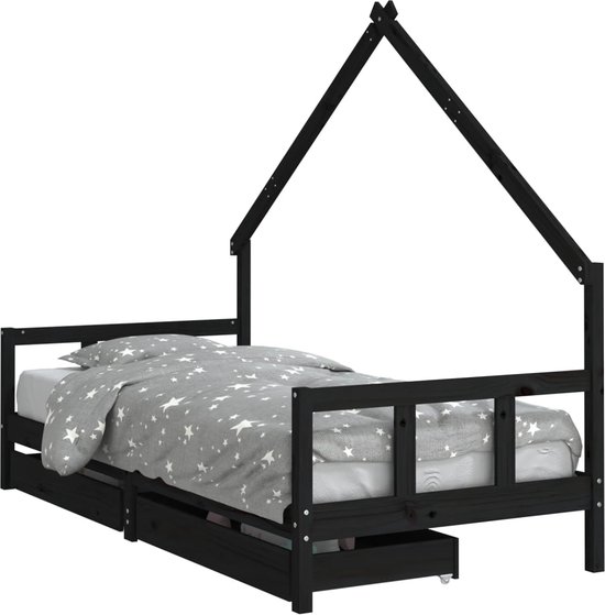 vidaXL Kinderbedframe - 90x190 cm - Zwart Grenenhout Kinderbed Frame ...