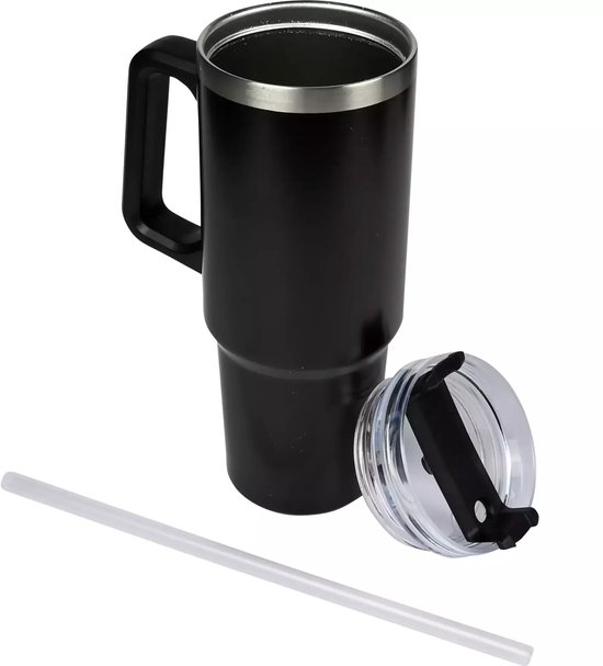 Benson Thermosbeker - 900 ml - Zwart - Transparante Deksel - Geschikt ...