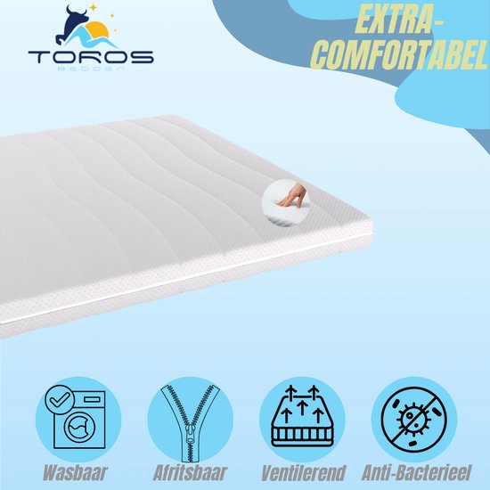 Toros Bedden® - 90x200 - Topper - 8cm dik - Afritsbaar en wasbaar ...