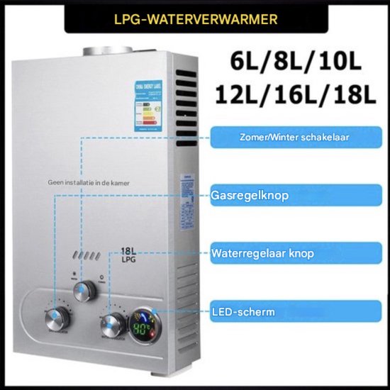 Vevor - Camping geiser -propaan geiser LPG Geiser 12 Liter - Boiler ...