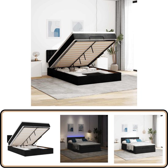 vidaXL Bed poef met matras en LED's 140x200 cm stof zwart | bol