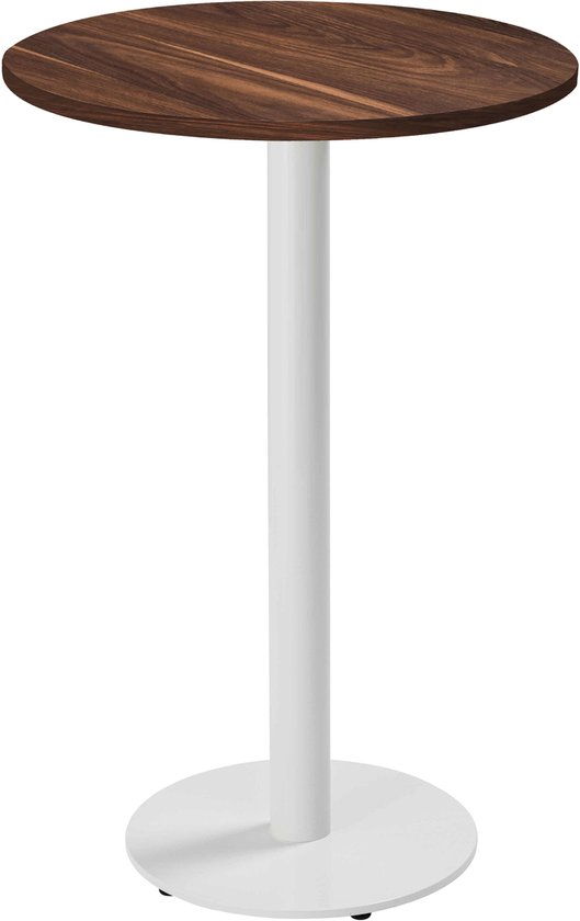 Oviala - Tafel hoog rond 60 cm witte poot en donker houten bekleding | bol