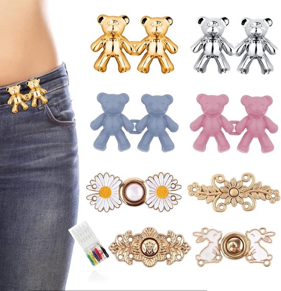 8 Pairs Adjustable Floral Button Pins with Sewing Set for Waist ...