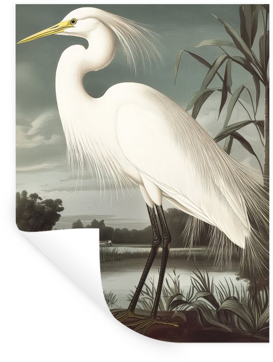 Muurstickers - Sticker Folie - Reiger - Planten - Wolken - Wit - 30x40 ...