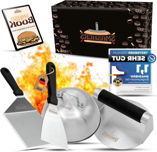 Smash Burgerset - Burger Smasher Set met accessoires - 4 stuks | bol