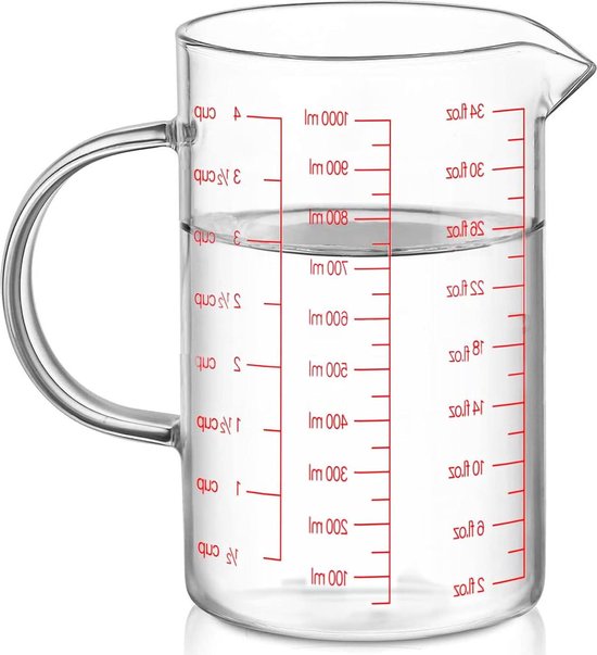 Glazen maatbeker 1 liter - hoog borosilica-materiaal - geschikt voor ...