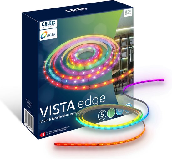 Calex LED Strip 5 meter - Voor Binnen - RGBIC - Warm wit licht ...