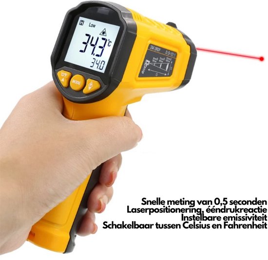 Digitale Infrarood Thermometer - Bereik -50 t/m +600 °C - IR ...