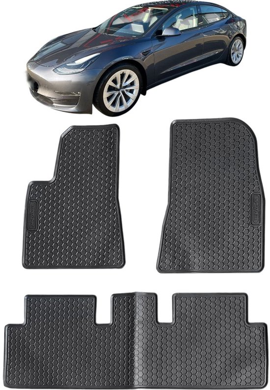 Auto rubber matten vloermatten zwart Premium Set geschikt voor Tesla ...