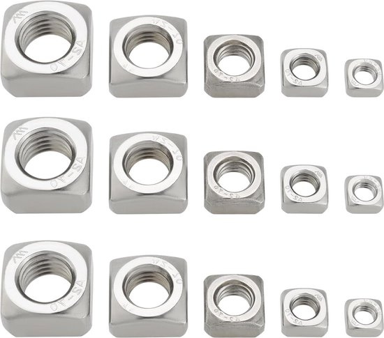 50 stuks 304 RVS Vierkante M5 M6 M8 M10 M12 Moeren Assortiment Kit voor ...