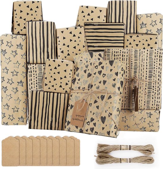 Verjaardag inpakpapier 70 x 50 cm - Gerecycled kraftpapier - Kraft ...