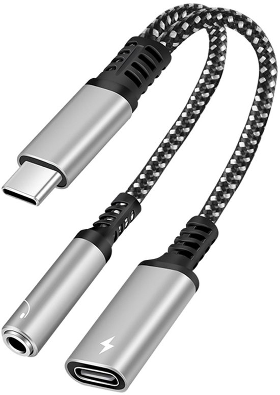 USB-C (type-c) Male naar 3.5MM jack AUX Female + USB-C female - koptelefoon speaker... | bol