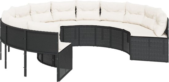 vidaXL Ronde Tuinbank - Zwart - Inclusief Kussens Tuinbank - Lounge ...