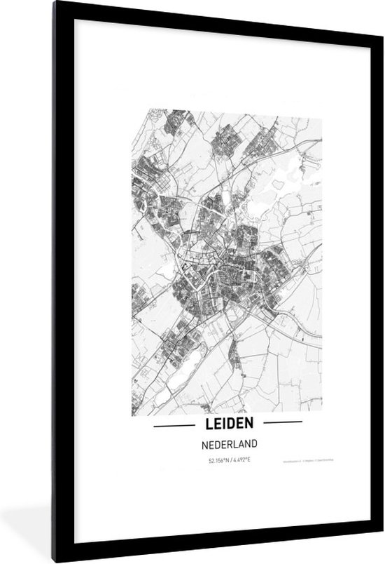 Fotolijst incl. Poster - Stadskaart Leiden - 80x120 cm - Posterlijst ...