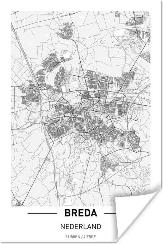 Poster Stadskaart Breda - 60x90 cm - Plattegrond | bol