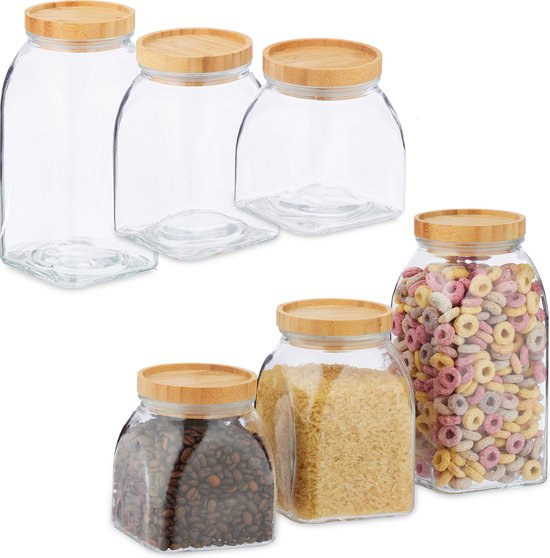 6x voorraadpot - glazen potten - bewaarpotten - bamboe deksel - glas ...