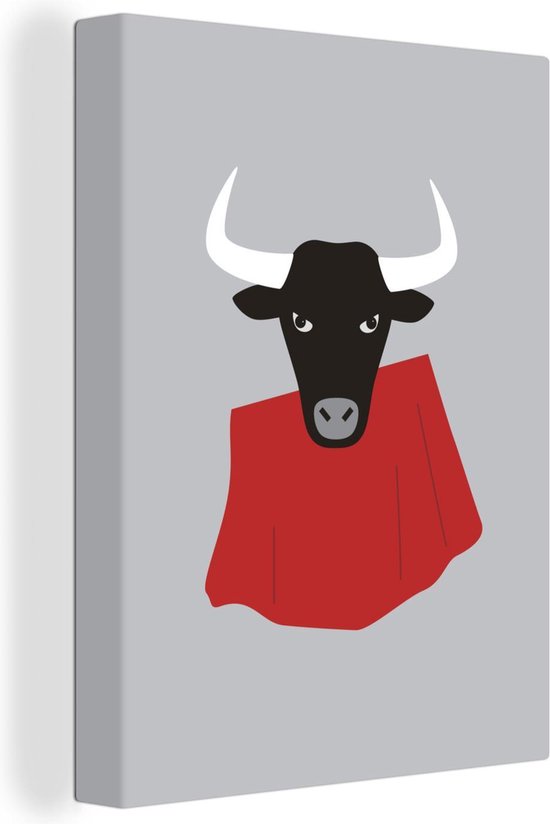 Canvas Schilderij Een tekening van een rode lap op een stier - 120x160 ...