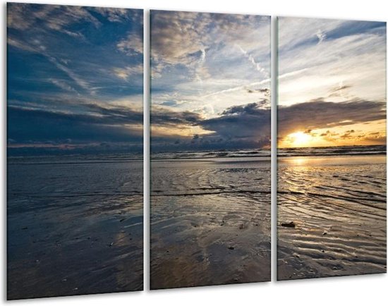 GroepArt - Schilderij - Zee - Blauw, Grijs, Wit - 120x80cm 3Luik - 6000+ Schilderijen... | bol.com