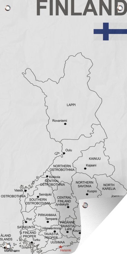 Tuinposter tekening van een kaart van Finland en Helsinki - 30x60 cm ...