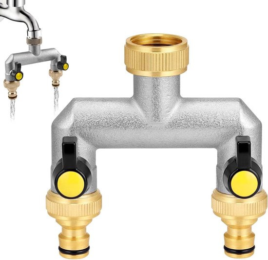 2-weg waterverdeler 3/4 inch messing met kogelkraan - voor tuinslangen en apparaten | bol