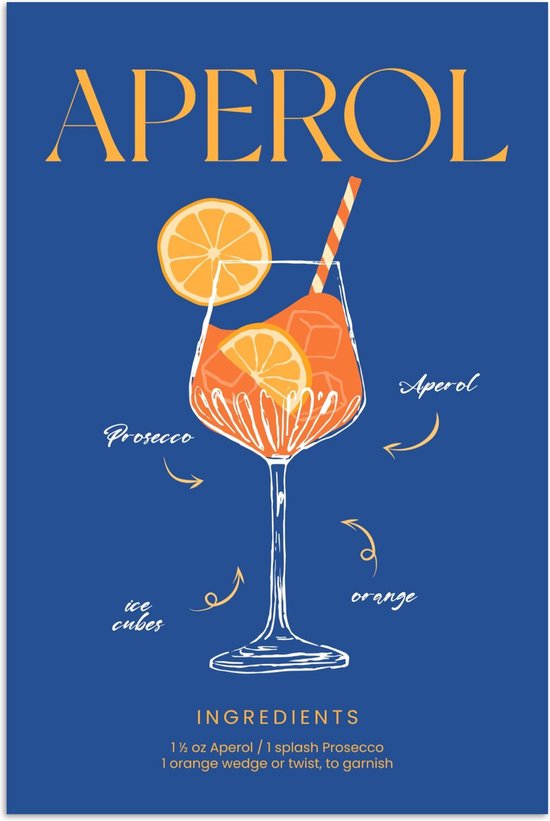 Poster 80x120 cm - Cocktail - Aperol - Blauw - Retro - Posters ...