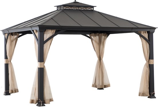 Gazebo luxe tuinpaviljoen in antraciet met hard-top hip-roof dak en ...