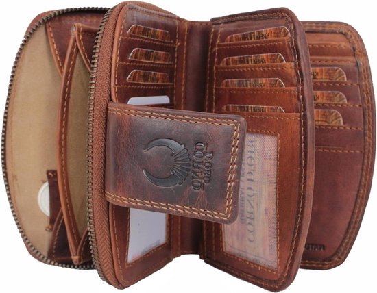 Moderne grote leren dames portemonnee met RFID-getest vintage leer ...