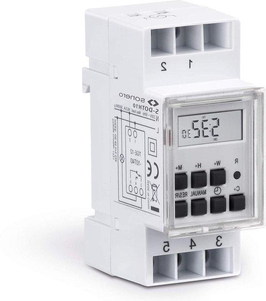 Digitale timer voor DIN-rail/schakelpaneel - 3600 W - LCD-display - 10 ...