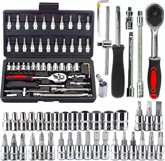 46 stuks dopsleutelset 1/4 inch - met flexibele verlengstangen ...