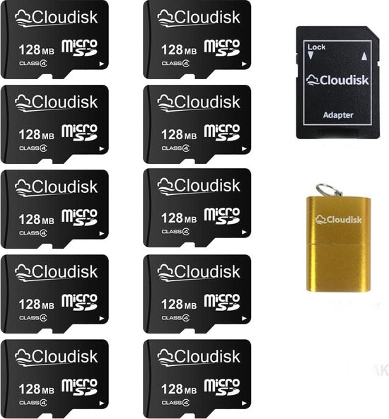 Micro SD-kaart 128 MB Pack van 10 met Adapter en Kaartlezer voor Kleine ...